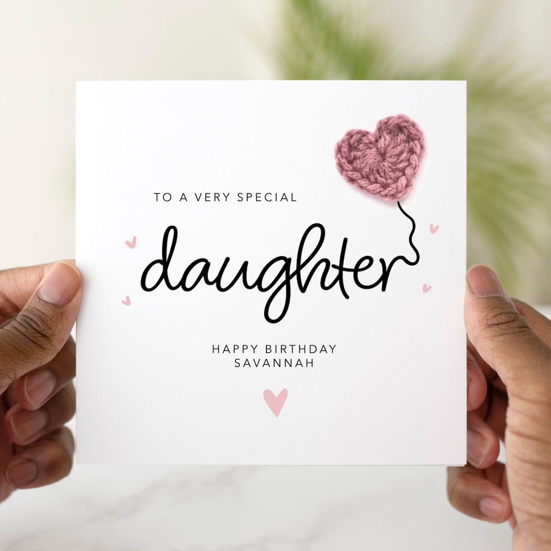 Personalised Daughter Birthday Card - Handmade Crochet Heart - Birthday ...