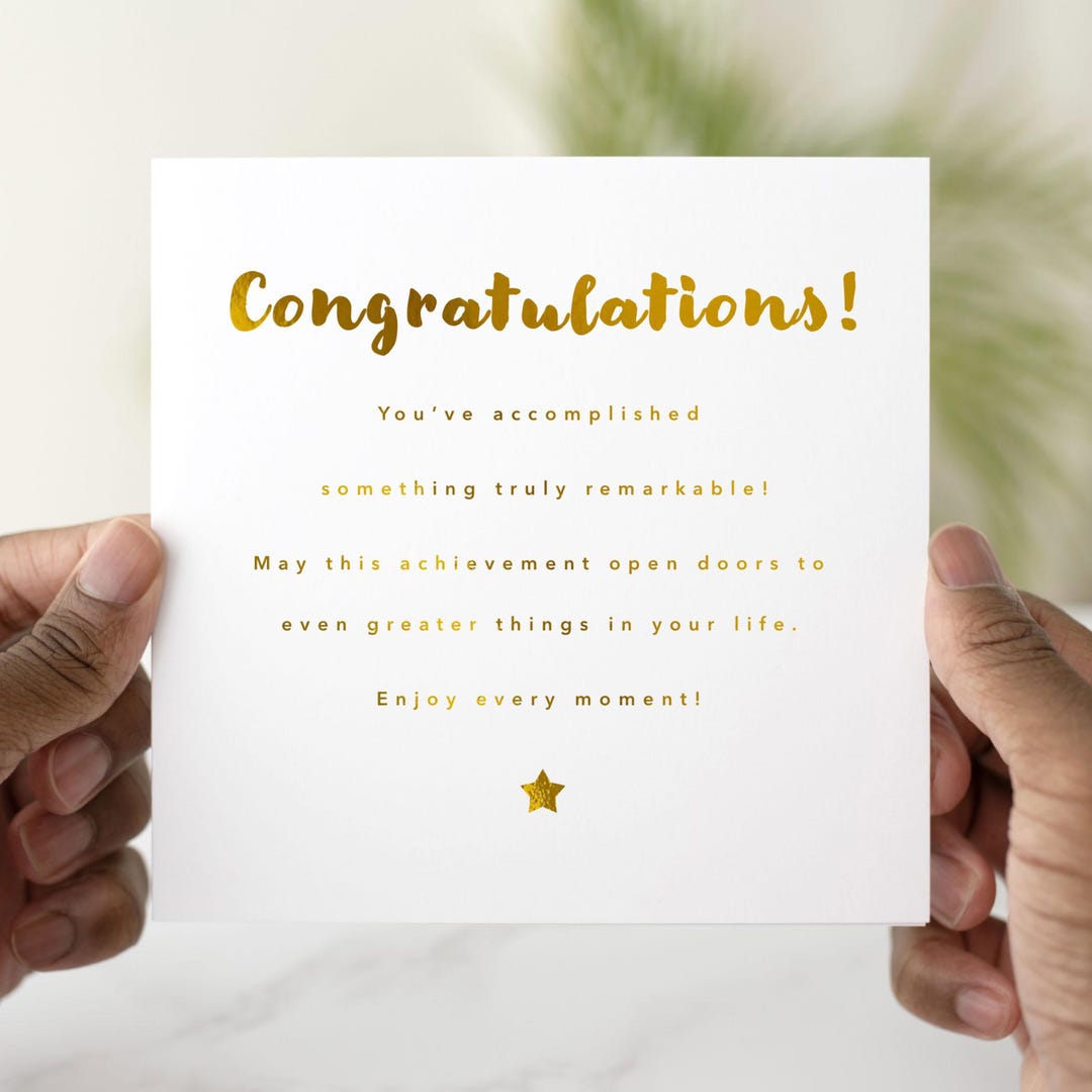 Poem Congratulations Card - Graduation Card - New Job Card - Gold Foil ...