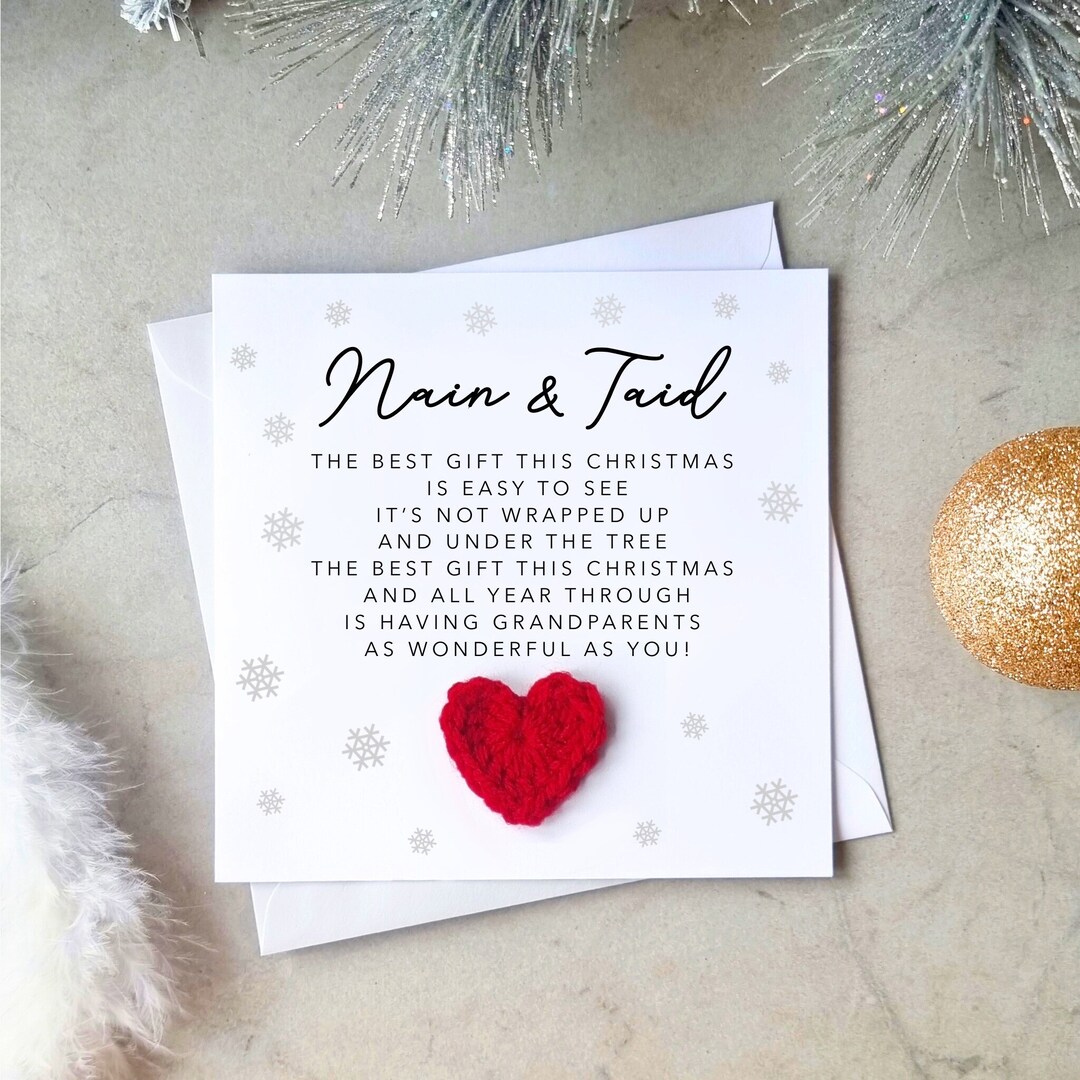 Poem Nain and Taid Christmas Card - Handmade Crotchet Red Heart - Card Gift for Nain and Taid ...