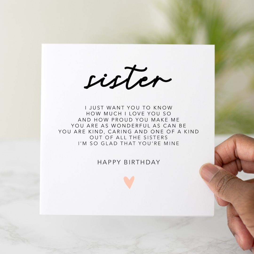 Poem Sister Birthday Card - Birthday Card for Sister - Appreciation ...