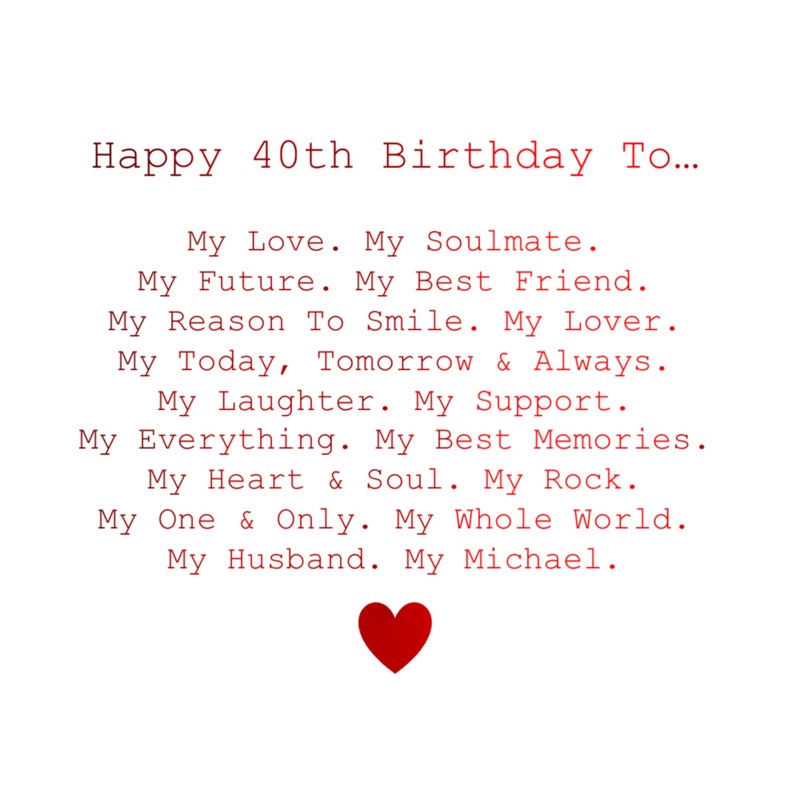Personalised Romantic Husband 40th Birthday Card Romantic - Etsy