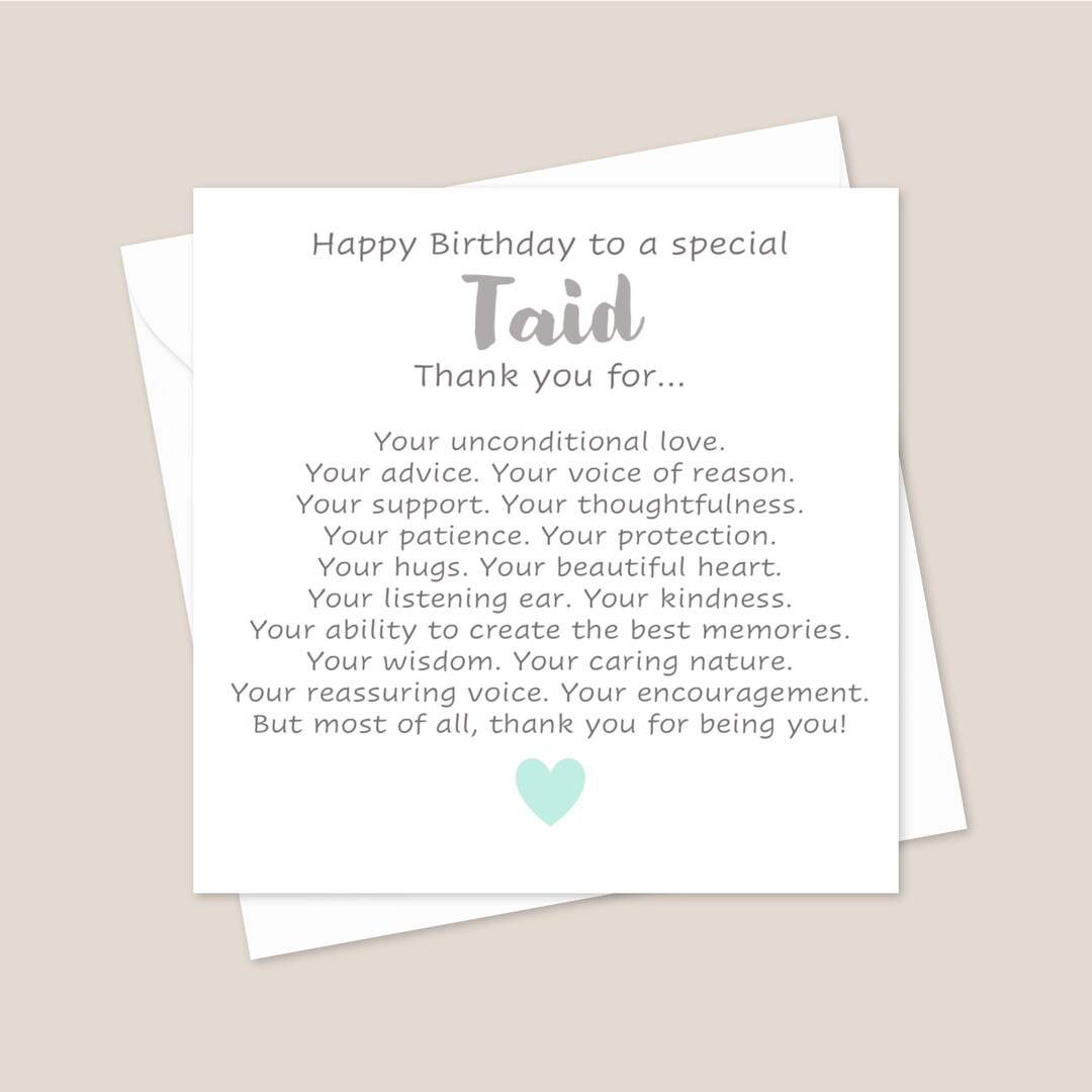 Taid Poem Printed Birthday Card - Birthday Card for Taid - Birthday ...