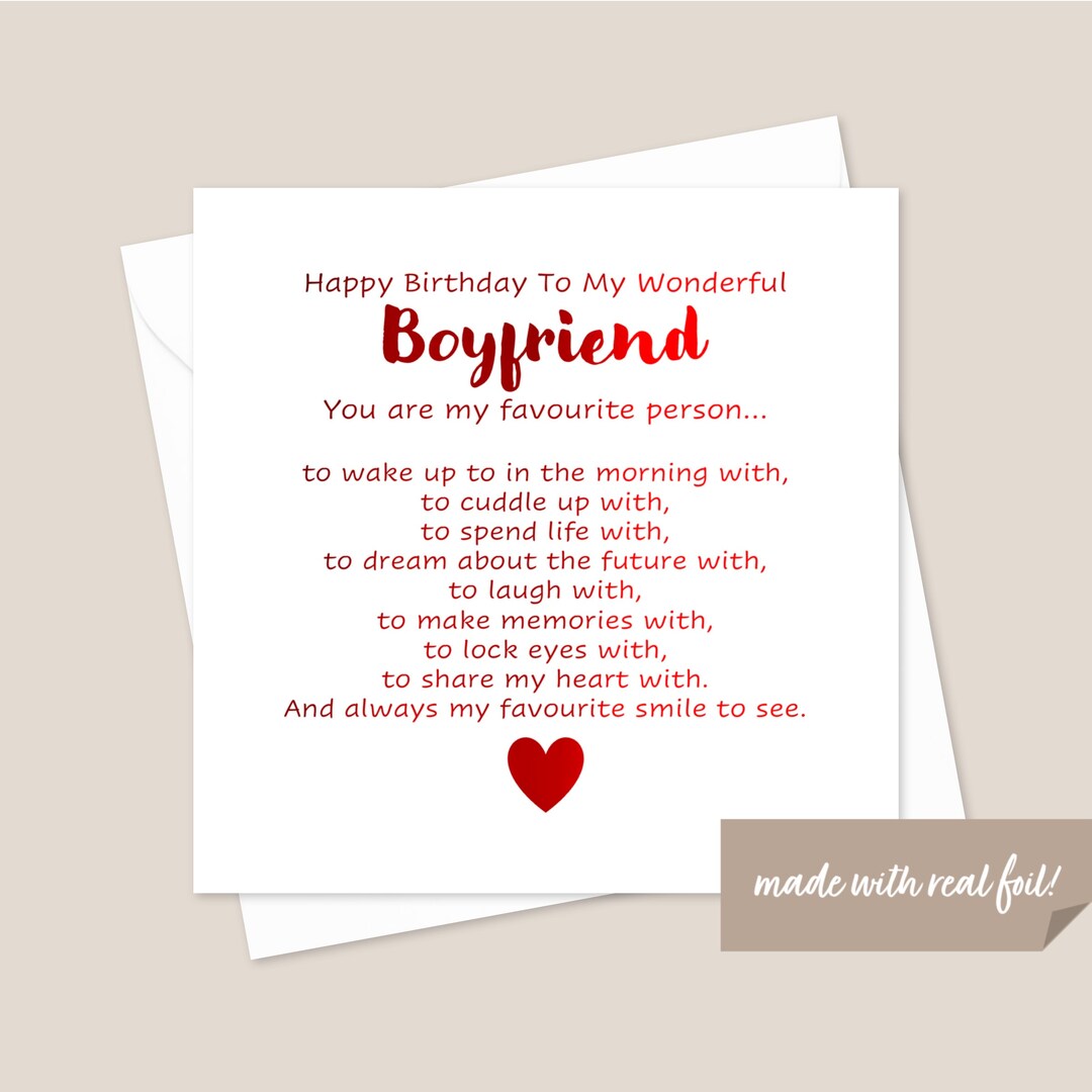 Boyfriend Birthday Card Poem Card Romantic Birthday Card for Boyfriend ...