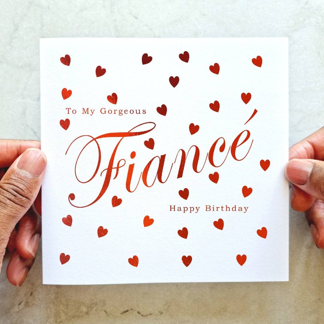 Hearts Fiancé Birthday Card - Birthday Fiancé Card - Birthday Card for ...