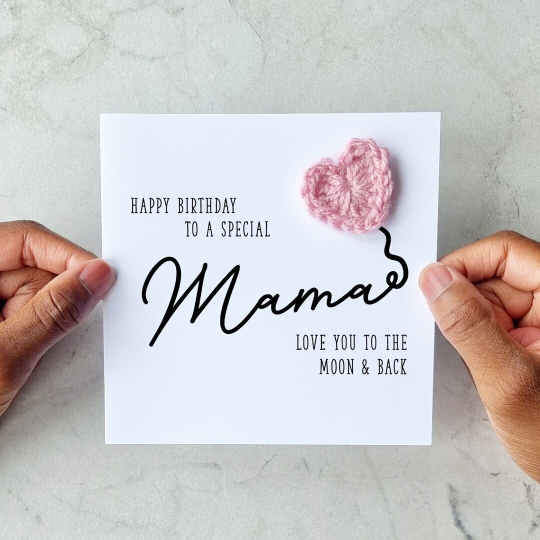 Heart Mama Birthday Card - Handmade Crochet Heart - Card for Mama ...
