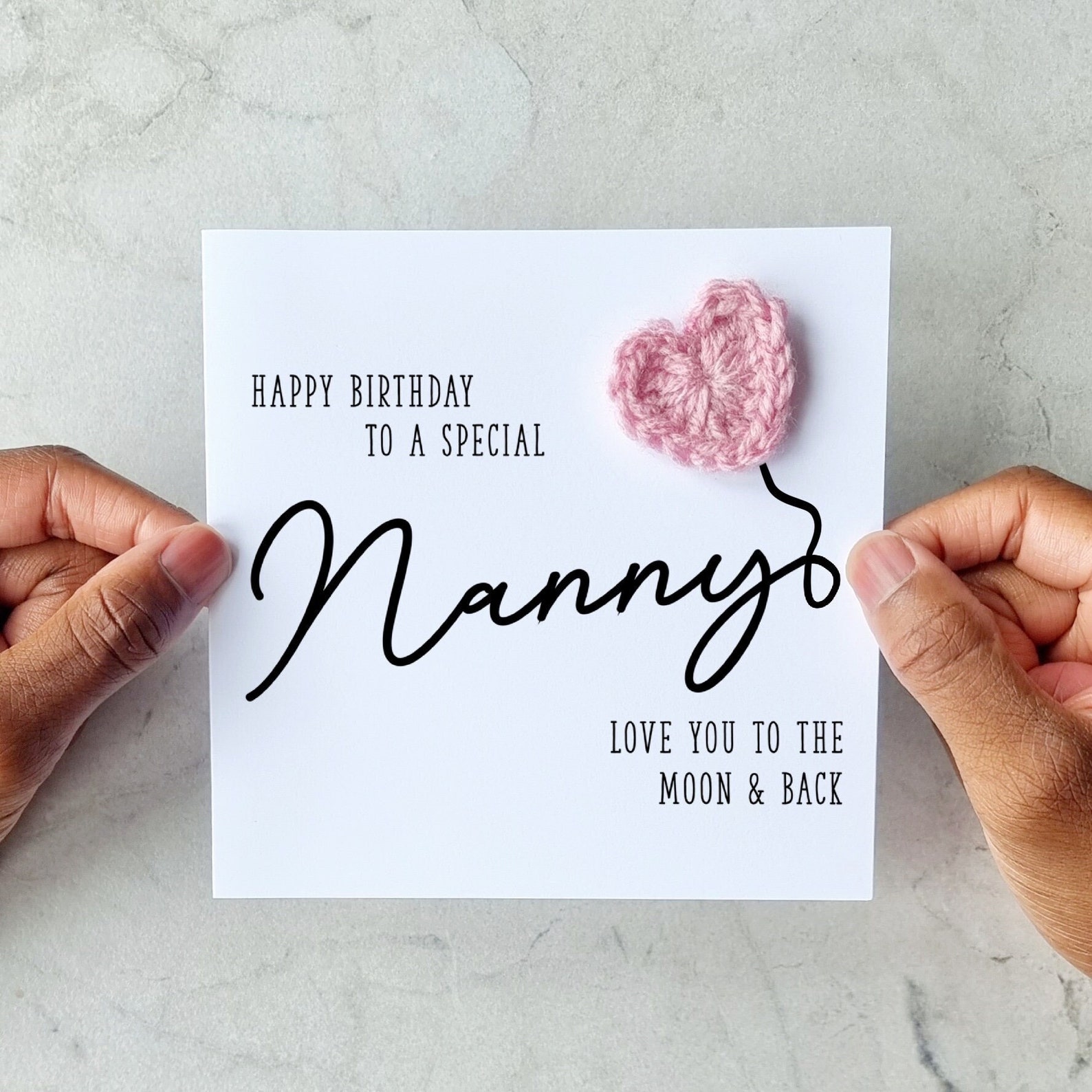 Crochet Heart Nanny Birthday Card - Handmade Crochet Heart - Card for ...