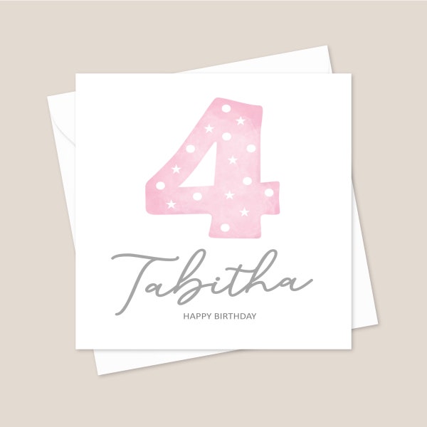 4th Birthday Card Girl Personalised - Etsy