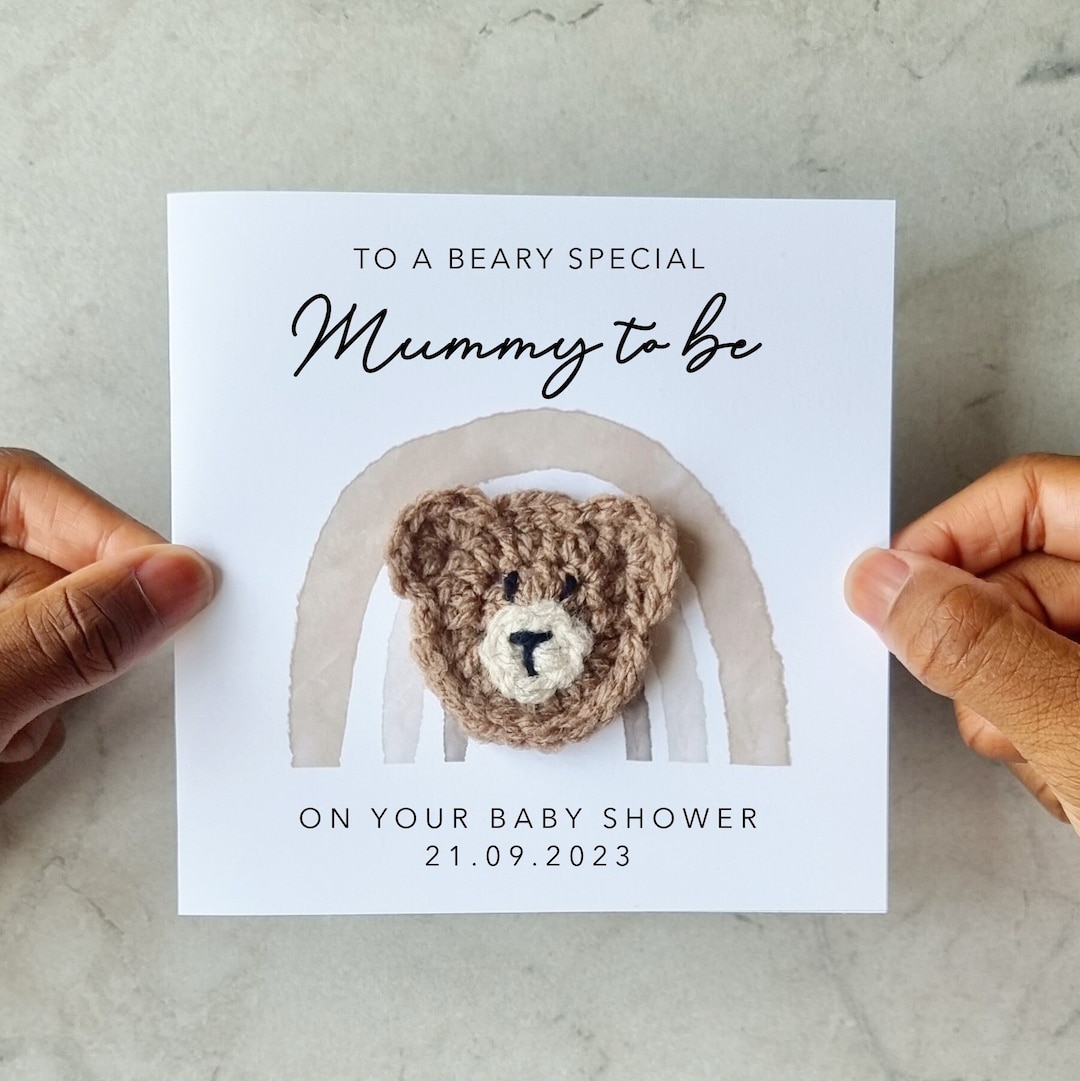 Personalised Baby Shower Card - Handmade Crochet Bear - Mummy to Be ...