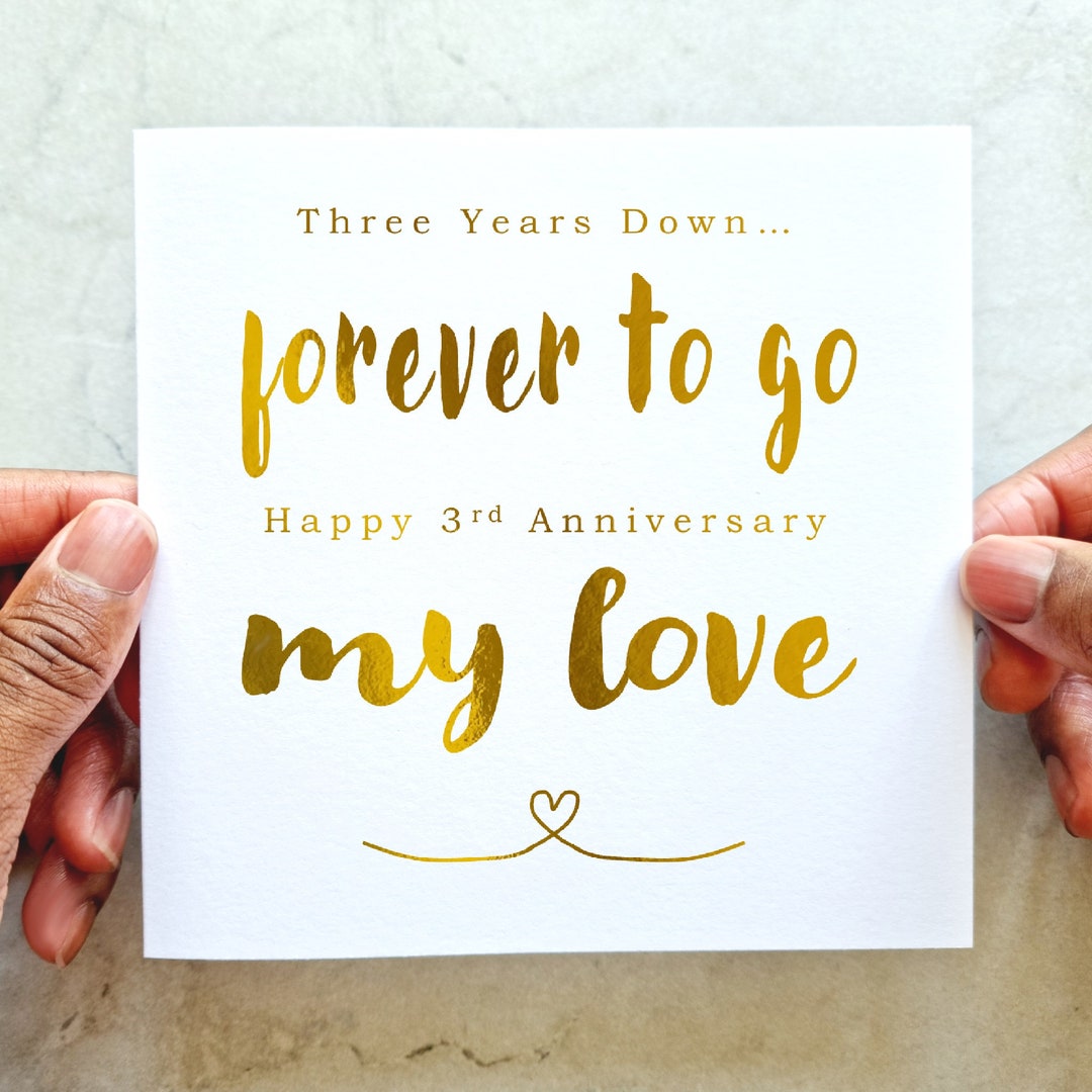 Happy 3rd Anniversary Card - Three Years Wedding Anniversary Card - Third Anniversary Card for ...