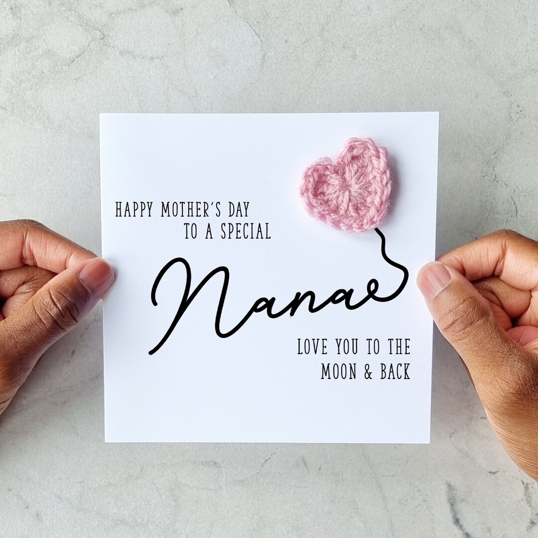 Heart Nana Mothers Day Card Handmade Crochet Heart Mothers Day Card for ...