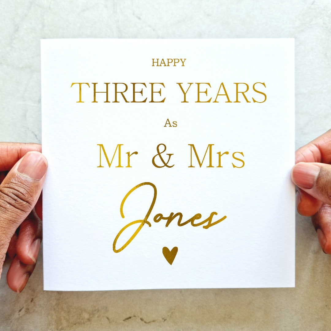 Personalised 3rd Anniversary Card - Happy Three Years Anniversary Card ...