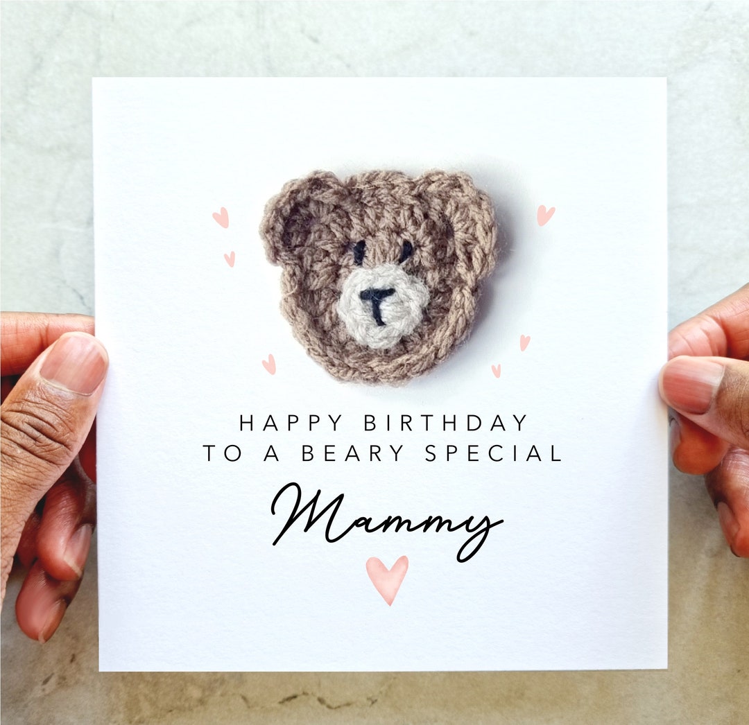 Crochet Mammy Birthday Card - Handmade Crochet Bear - Birthday Card for ...