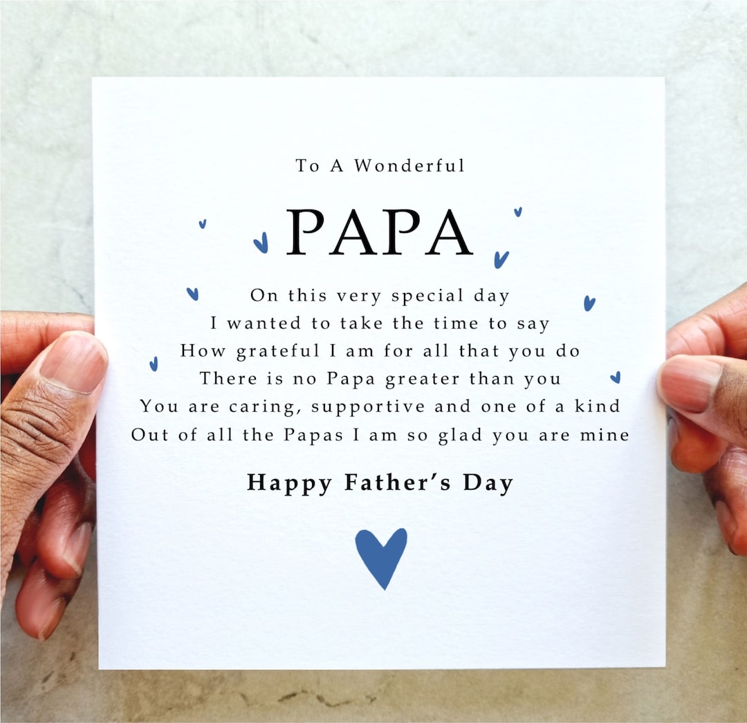 Poem Papa Fathers Day Card - Father’s Day Card for Papa - Appreciation ...