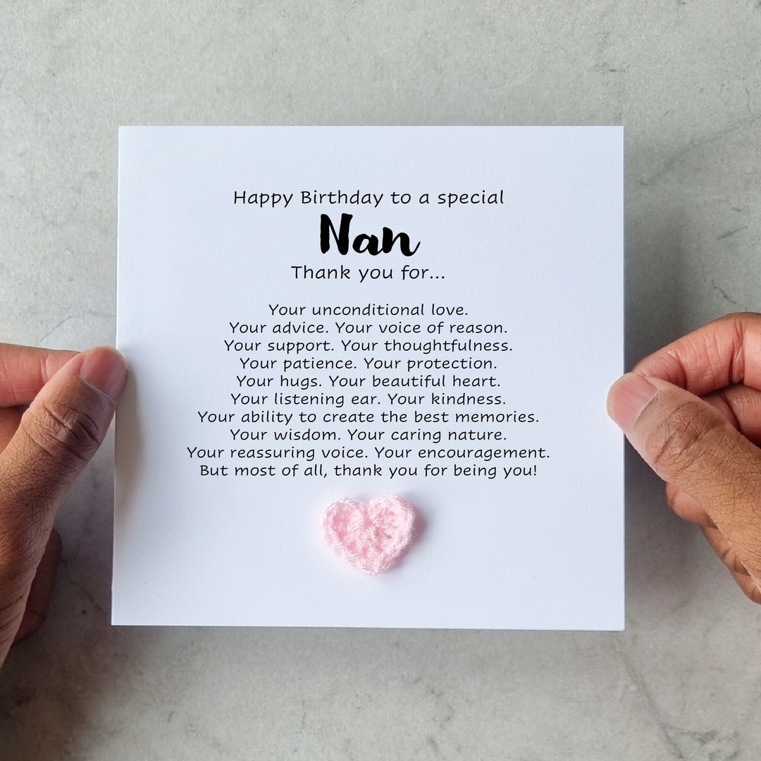 Heart Nan Birthday Card - Handmade Crochet Heart - Card for Nan ...