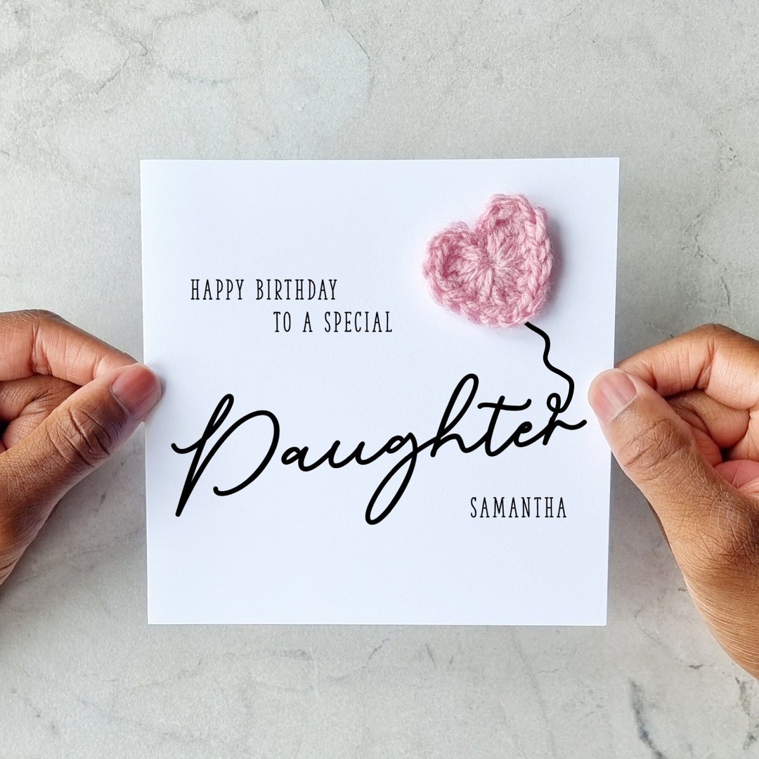 Personalised Crochet Daughter Birthday Card - Handmade Crochet Heart ...