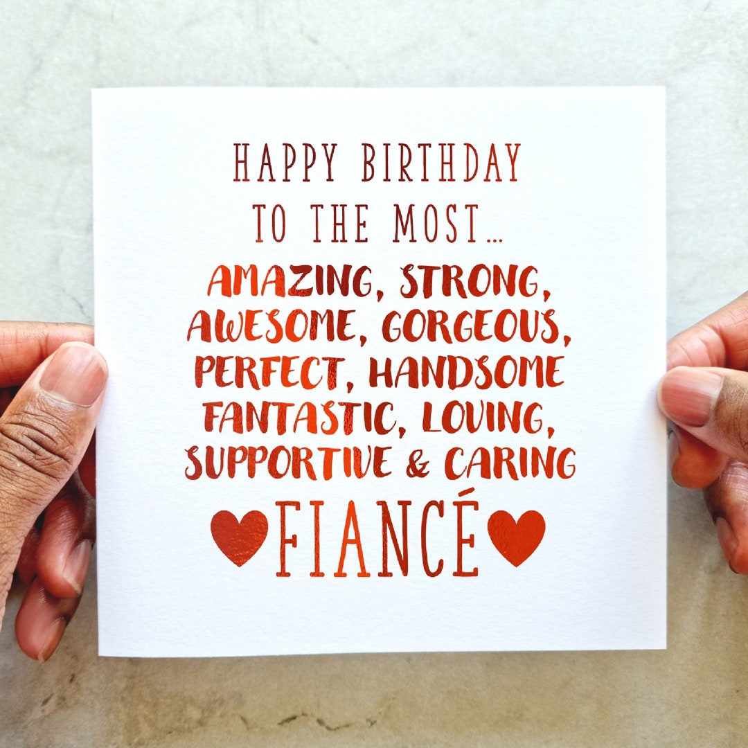 Fiancé Birthday Card - Red Foil Birthday Fiancé Card - Birthday Card ...