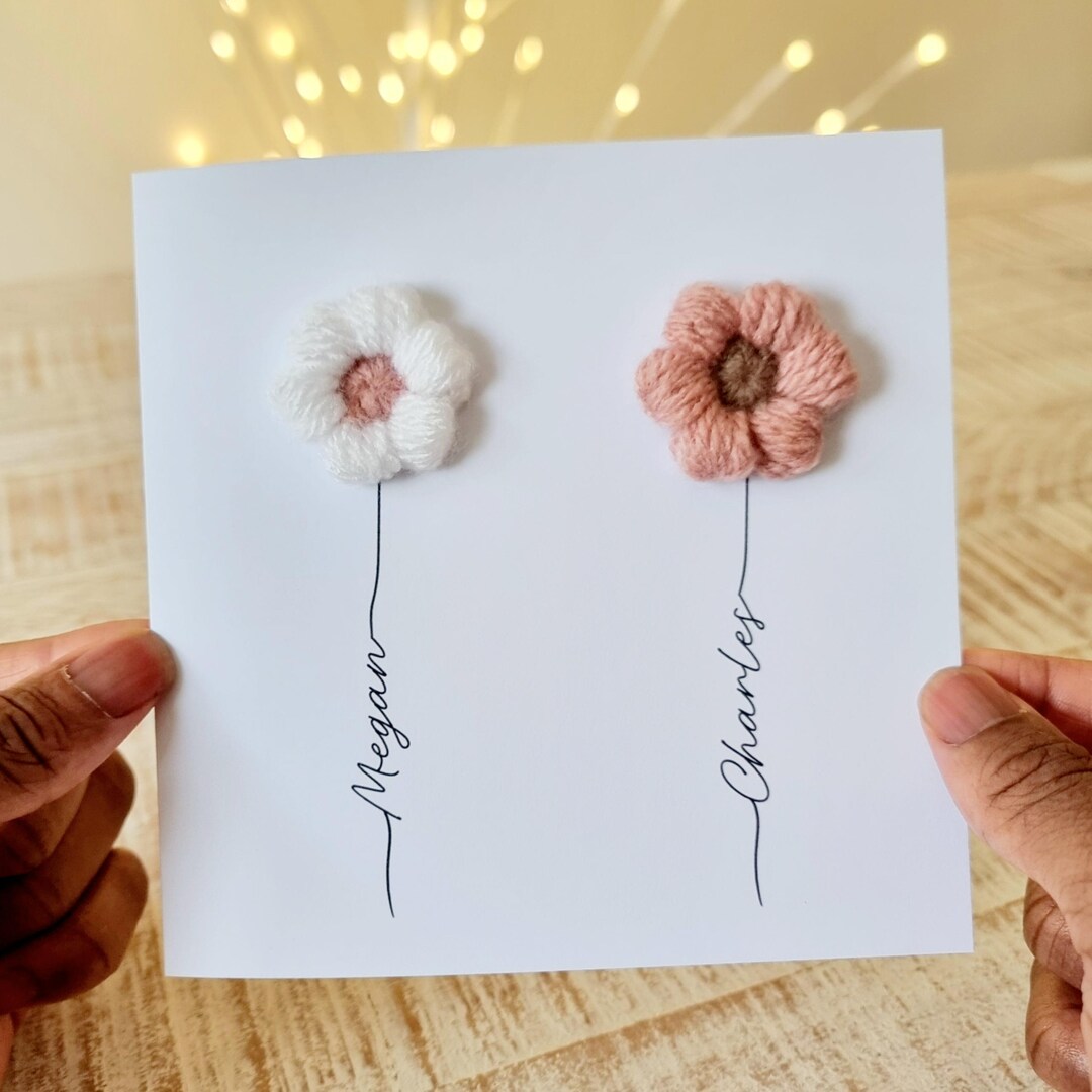 Personalised Romantic Card - Handmade Crochet Puff Flowers - Card for ...