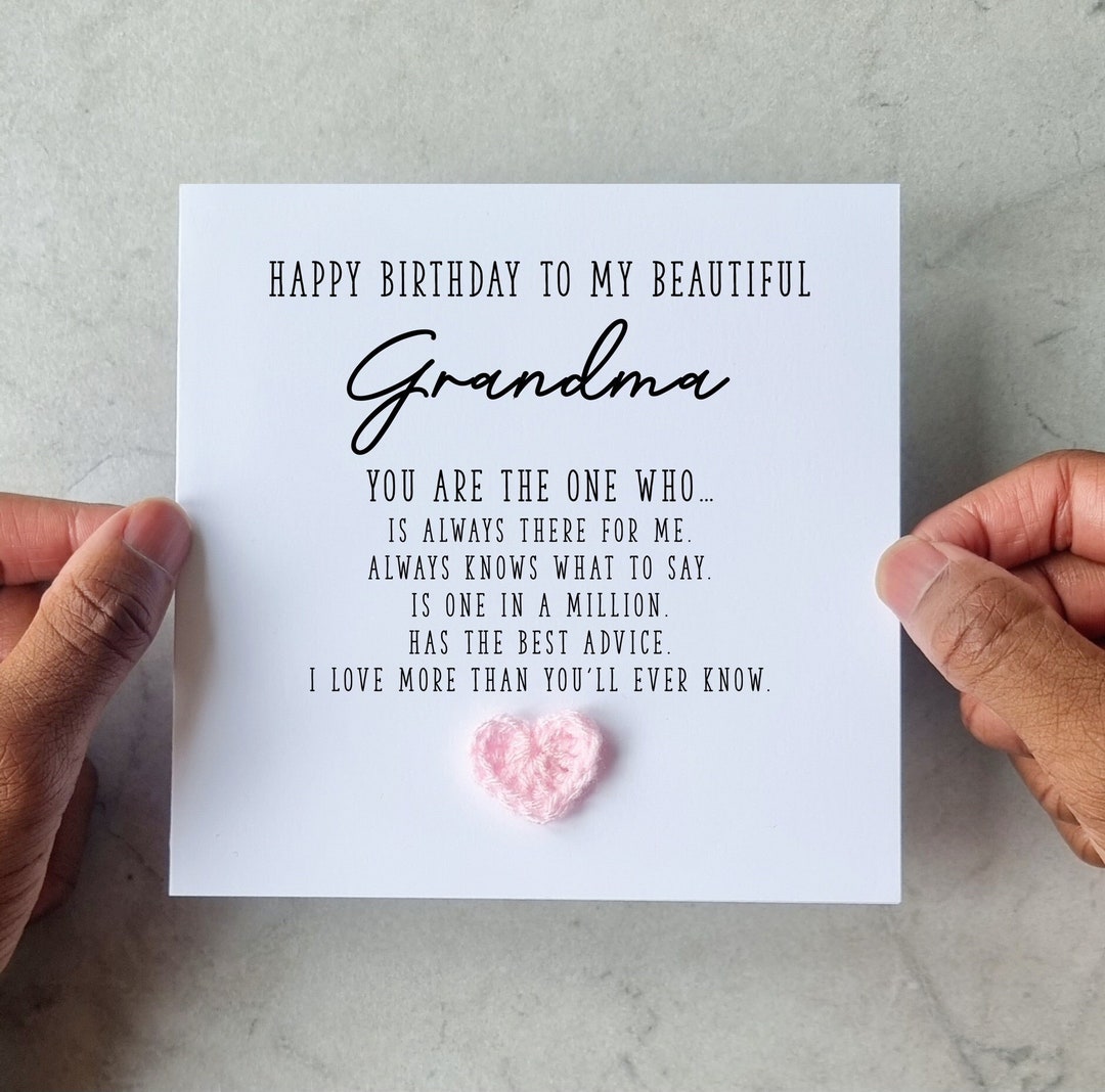 Grandma Birthday Card - Handmade Crochet Heart - Card for Grandma ...