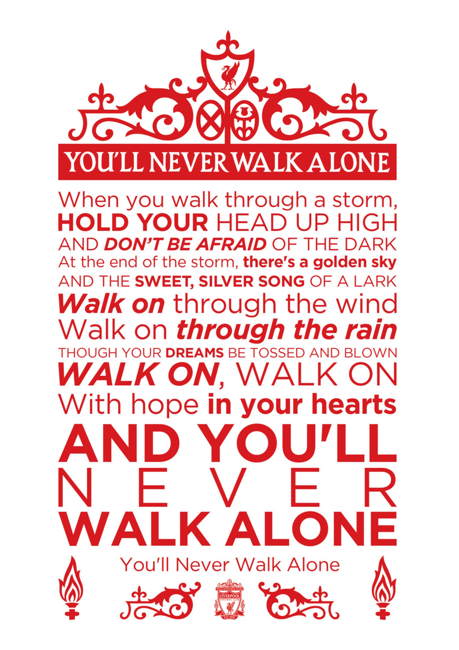 You ll Never Walk Alone Lyrics Print Liverpool Football Etsy You ll Never Walk Alone Lyrics Print Liverpool Football Etsy