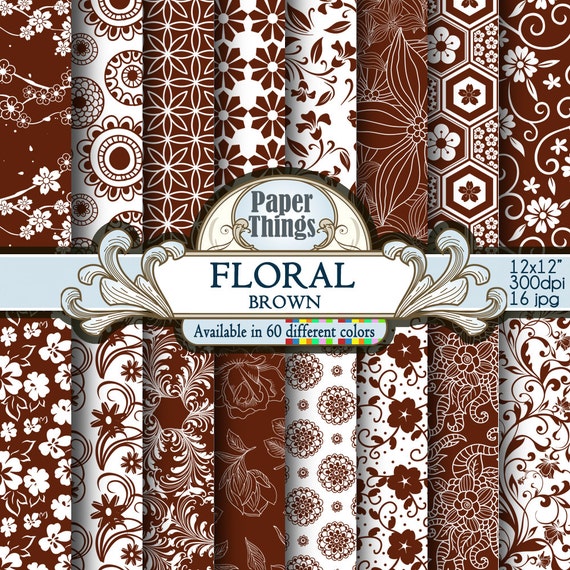 Brown Floral Digital Paper: White and Brown Digital Paper | Etsy