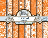 Orange Floral Digital Paper White and Orange Digital Paper - Etsy