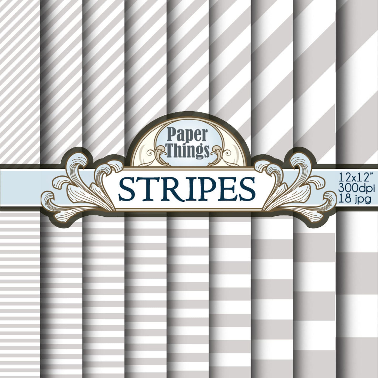 Gray Striped Digital Paper, Diagonal Gray Scrapbook Paper, Gray Lines ...