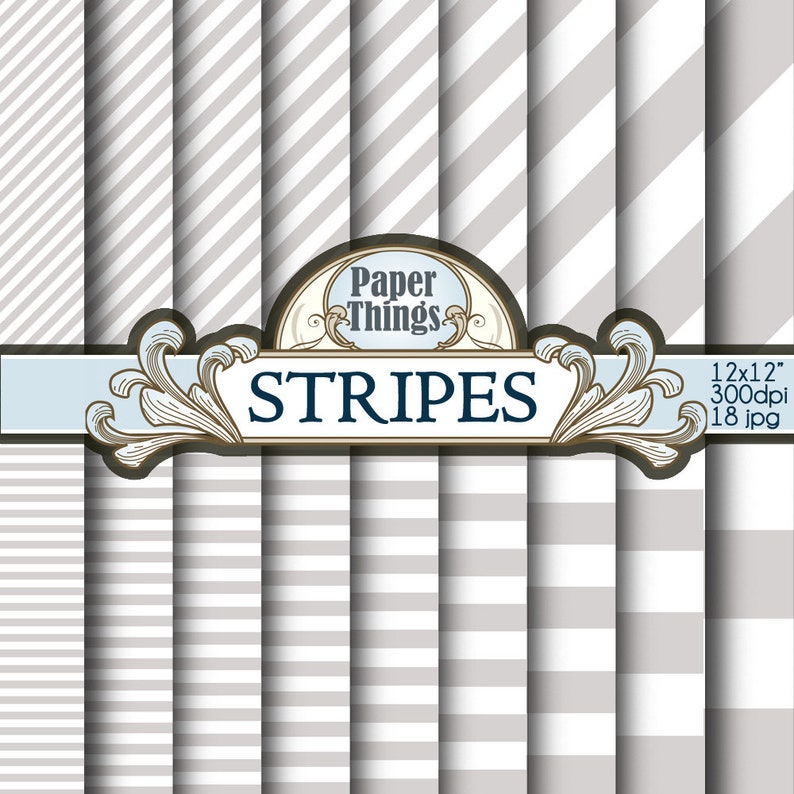 Gray Striped Digital Paper, Diagonal Gray Scrapbook Paper, Gray Lines ...