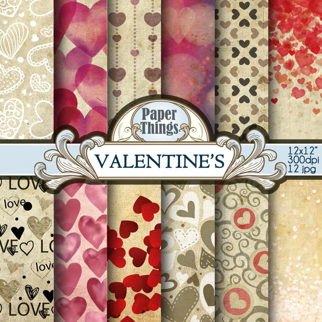 Valentine Digital Paper Backgrounds Hearts Pattern Instant Download ...