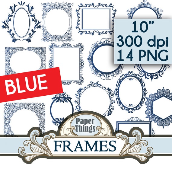 14 Shaded Blue Wreath Clipart Pack Wedding Clipart Blue - Etsy