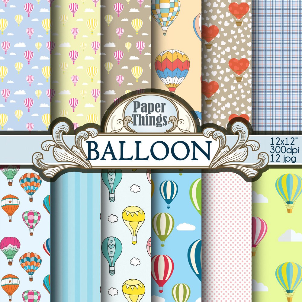Balloon Digital Paper Pak Digital Scrapbooking Hot Air Balloons Digital ...