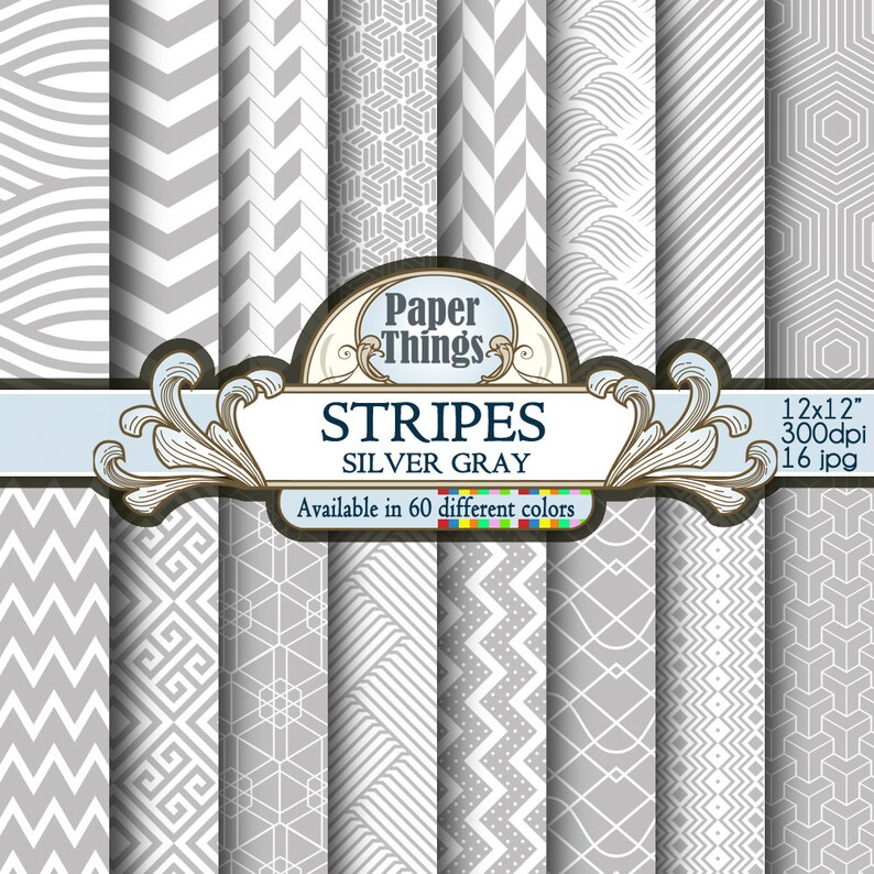 Silver Gray Diagonal Stripes Digital Paper Silver Scrapbook - Etsy