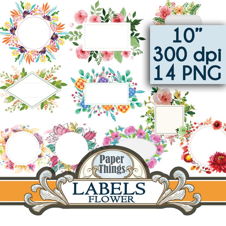 14 Label Flowers Wreath Clipart Wedding Clip Art Labels Clip Art Floral ...