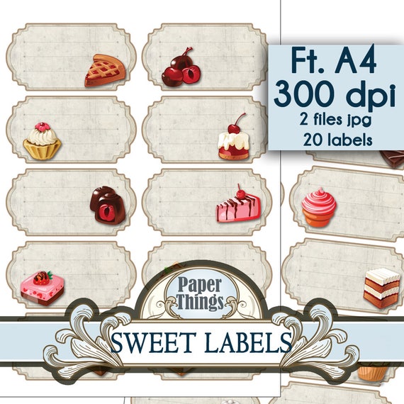 20 Dessert Labels Sweet Clipart Labels Decorated Labels - Etsy