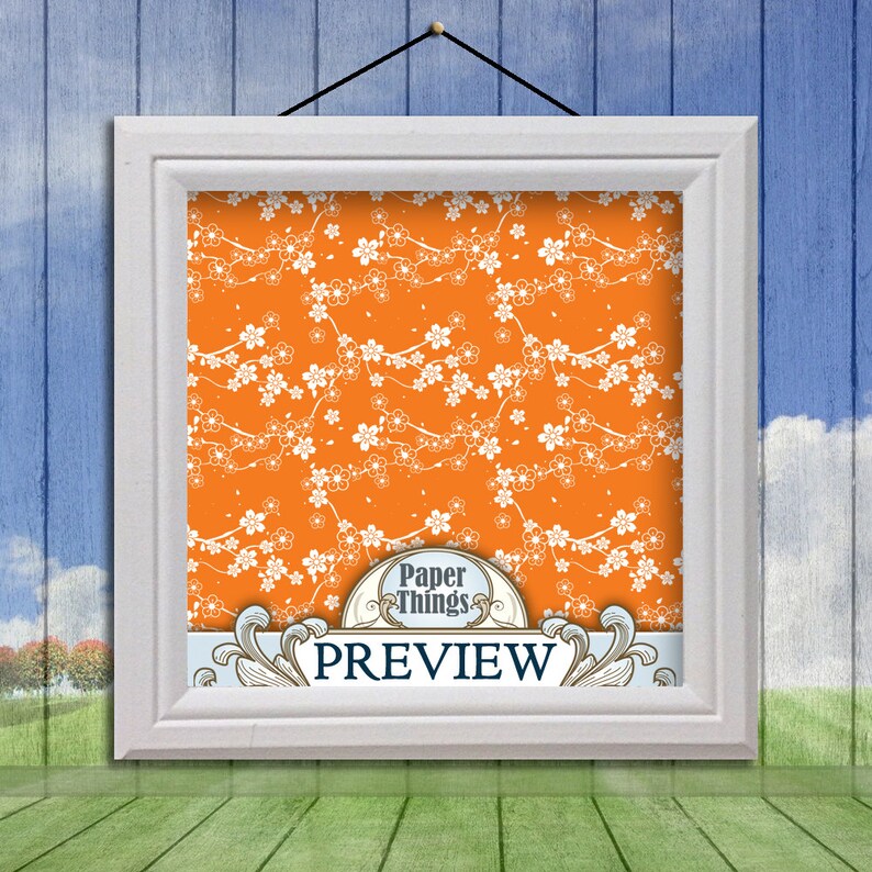 Orange Floral Digital Paper, White and Orange Digital Paper, Orange ...