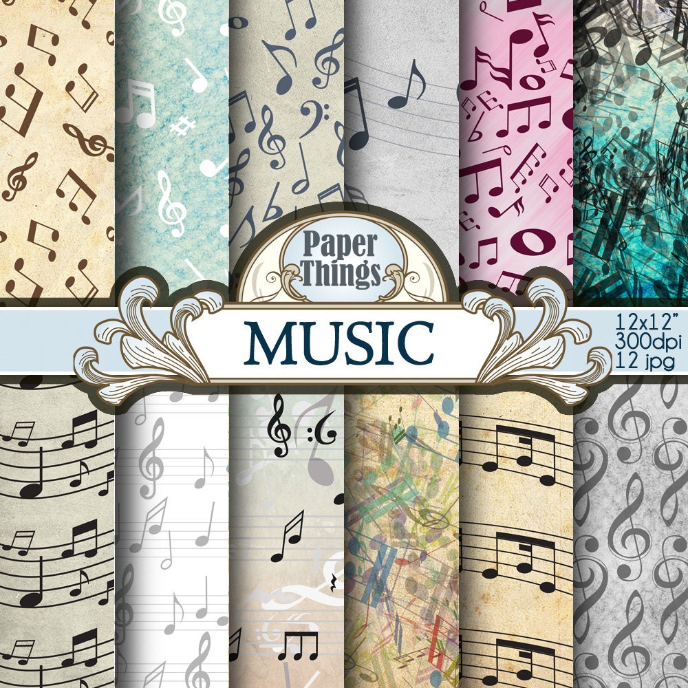Music Digital Paper Clipart Vintage Background, Musical Note Pattern 12 ...