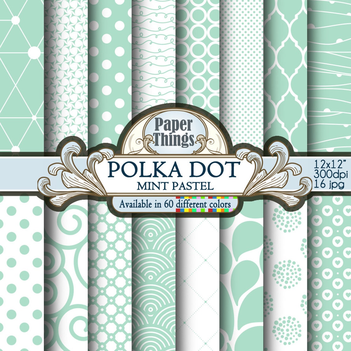 Mint Pastel Printable Patterns With Mint Shapes Pastel | Etsy