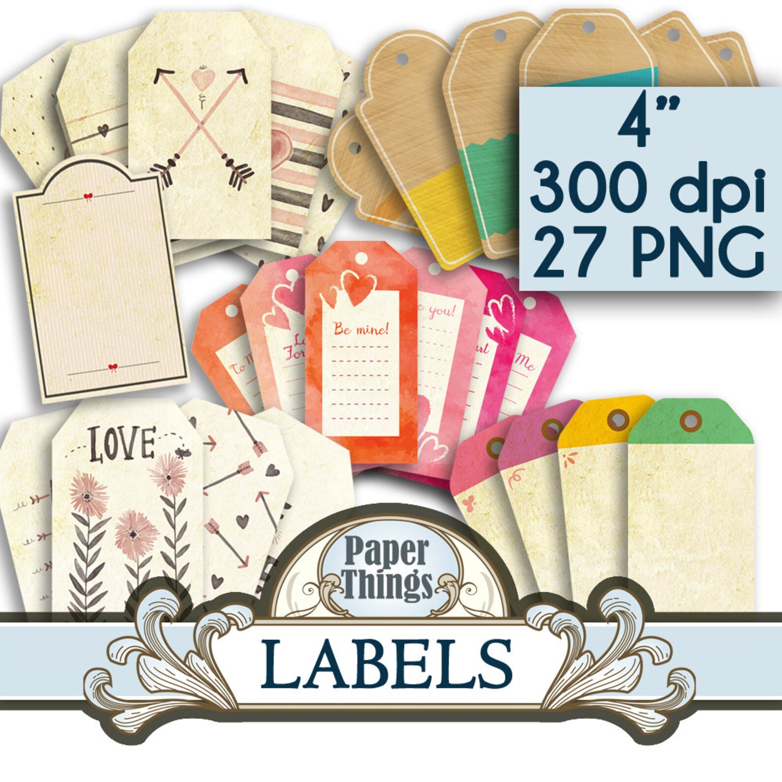 27 Digital Labels Clipart Pack Vintage Clipart Labels Clip - Etsy