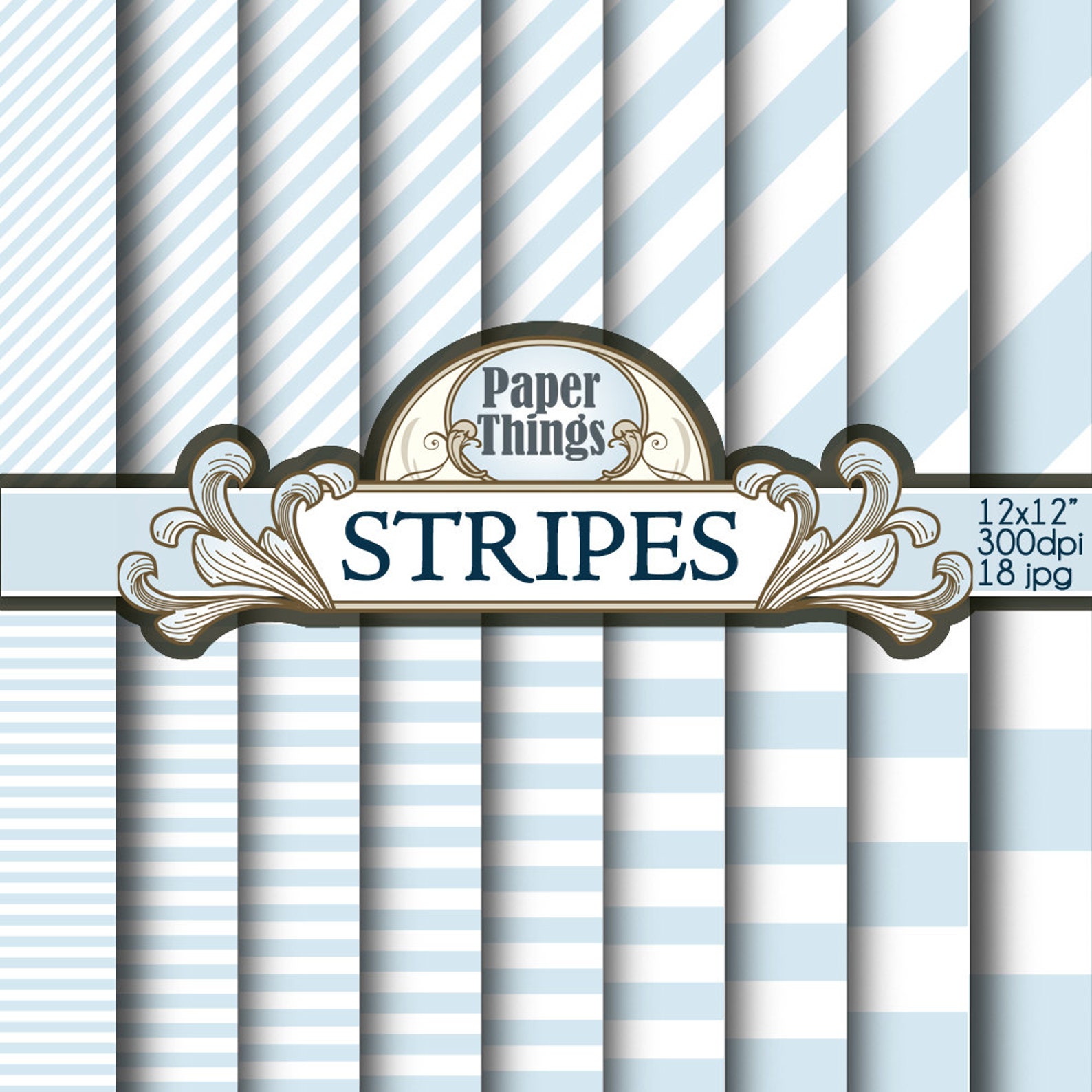 Papel digital de rayas azules papel de scrapbook azul del | Etsy