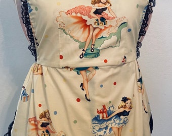 Retro Plus Size Apron Black Polka Dot With Aqua - Etsy