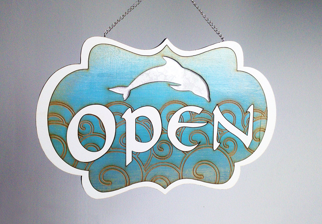 OPEN/CLOSED Dolphin Seawaves Sign 3D Double Sided - Etsy