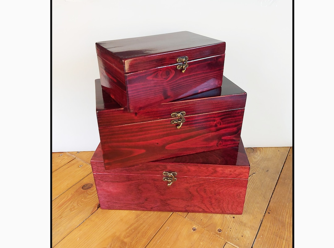 Pine Wood Handcrafted Set of Three Boxes / Hinged Lid and a Latch ...