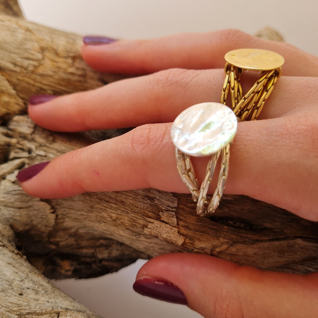 Gold Silver Double Strand Round Ring, Statement Ring, Multi Strand Ring ...