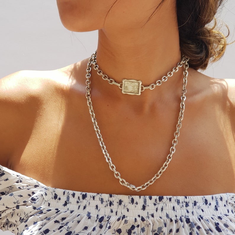 Set of Two Layering Chunky Chain Necklace Silver Antique - Etsy