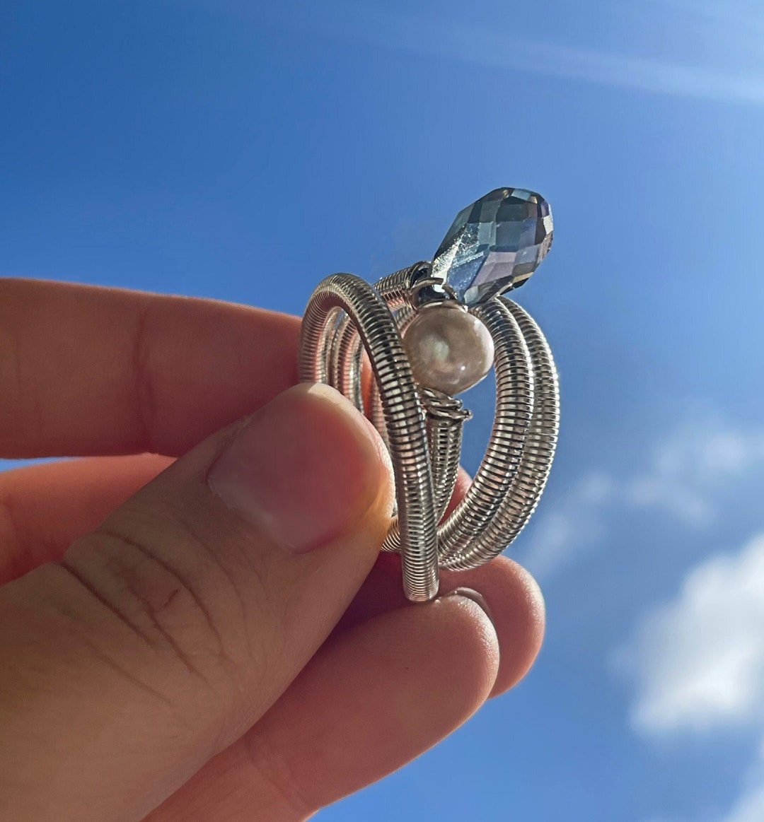 Unique Wrapped Silver Ring With A Stone , Clear Swarovski Ring, Silver ...