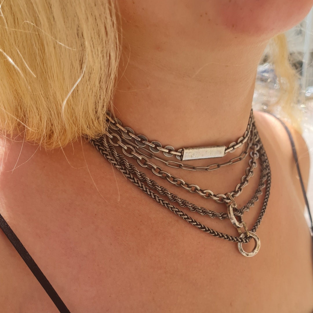 Chunky Silver Chain Choker, Multi Strand Layered Necklace - Etsy
