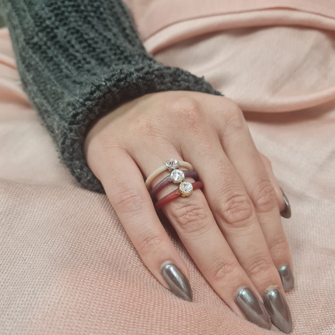 Silicone Rings for Women, Silicone With Stone, Crystal Ring, Solitaire ...