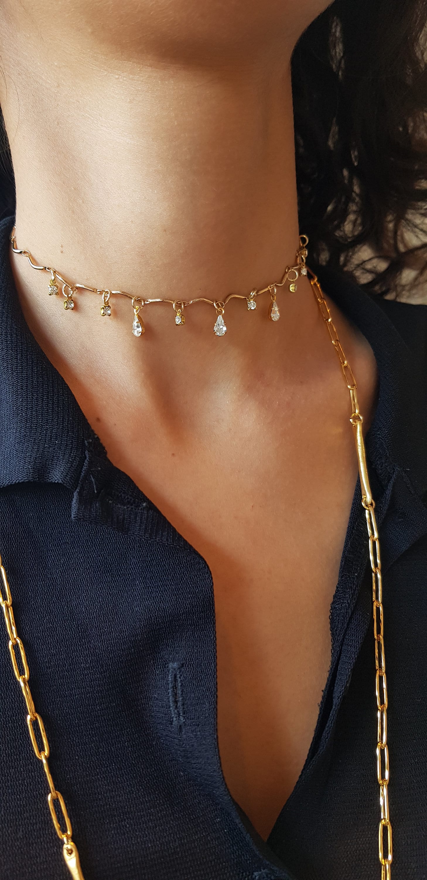 Choker Chain Gold for Woman Dainty Teardrop Choker Necklace - Etsy