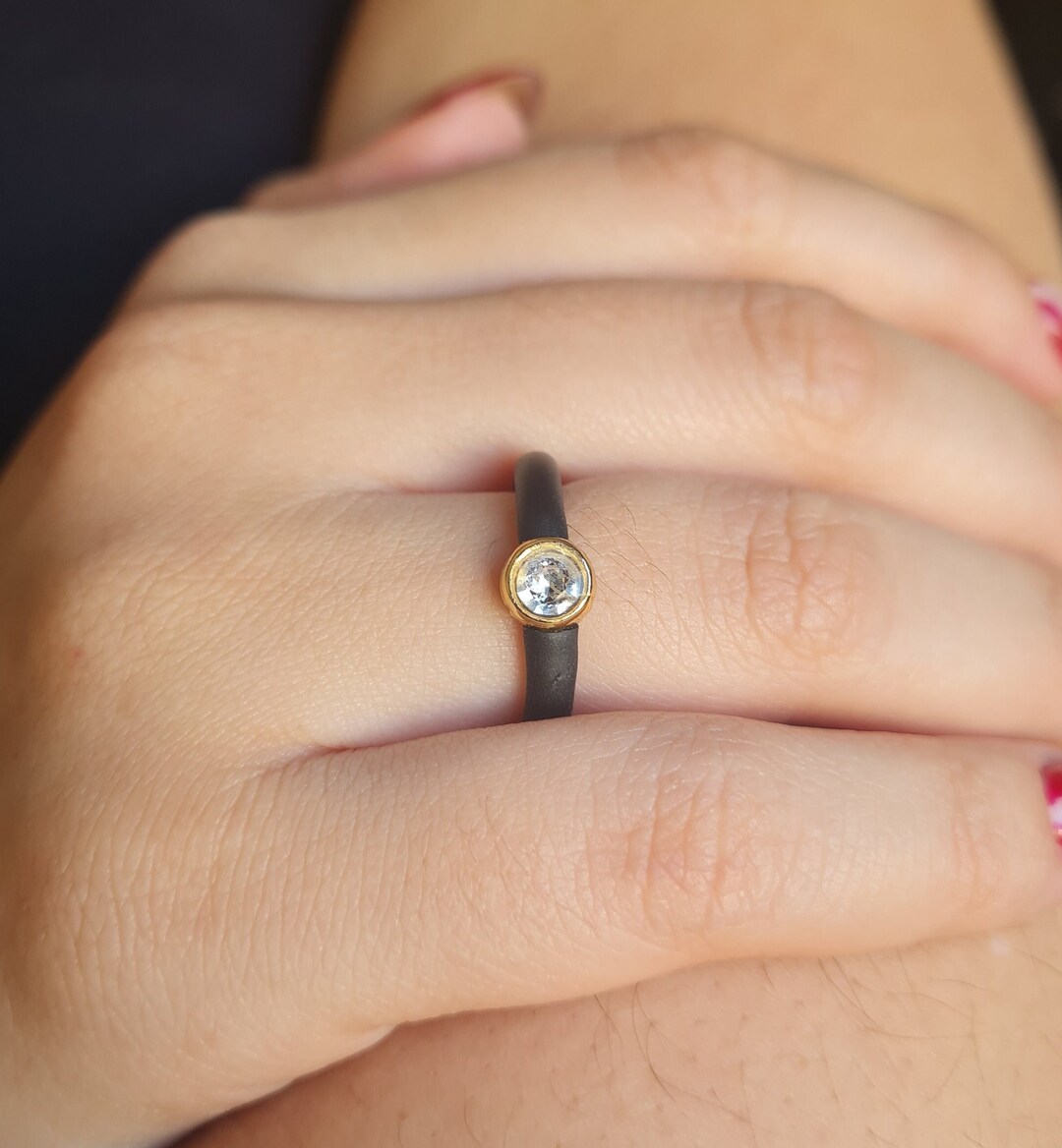 Silicone Rings for Women, Silicone With Stone, Solitaire Tiny Black ...