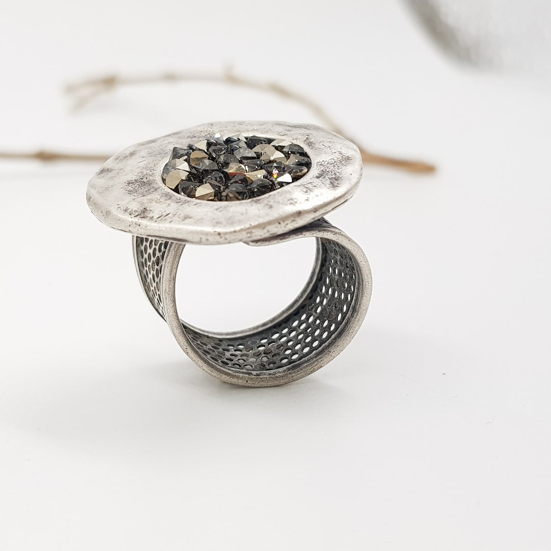 Unique Silver Bohemian Rings, Boho Large Ring, Antique Silver Ring With ...