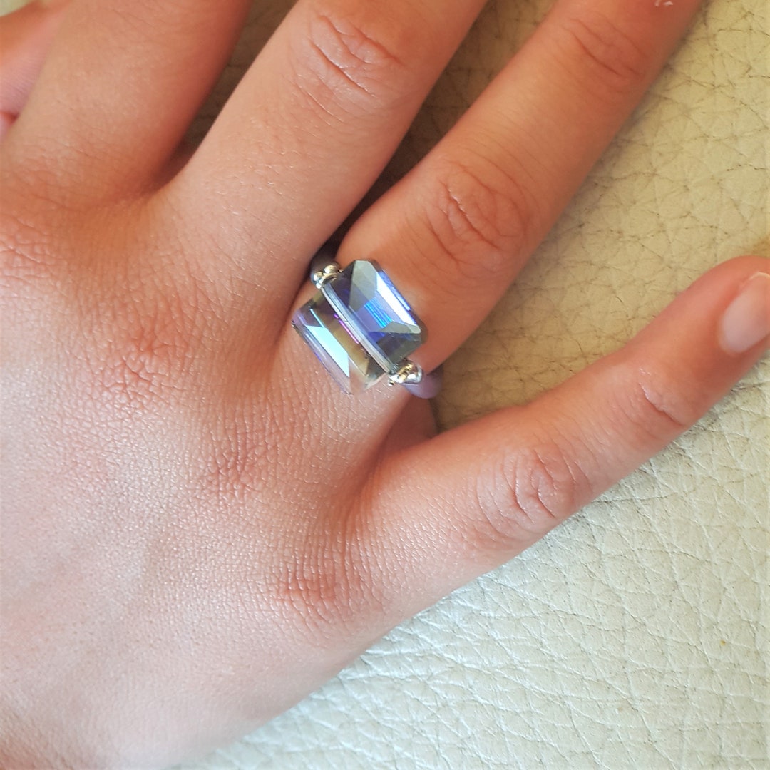 Silicon Ring With Stone, Light Blue Square Crystal, Rubber Ring ...